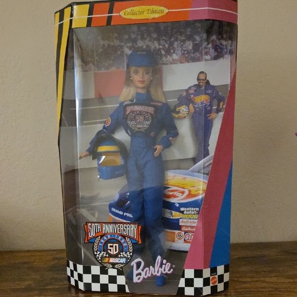 Barbie | Toys | Barbie 5th Anniversary Nascar Doll Blue Racing Suit ...